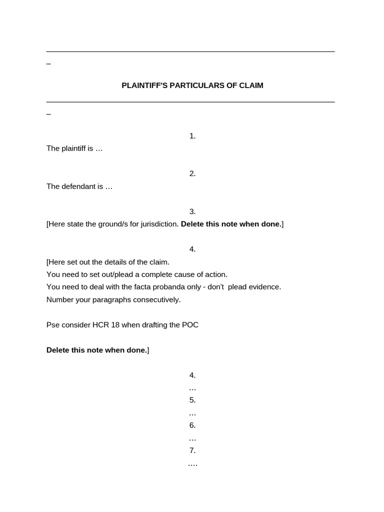Template for Plaintiff's Claim Form | PDF