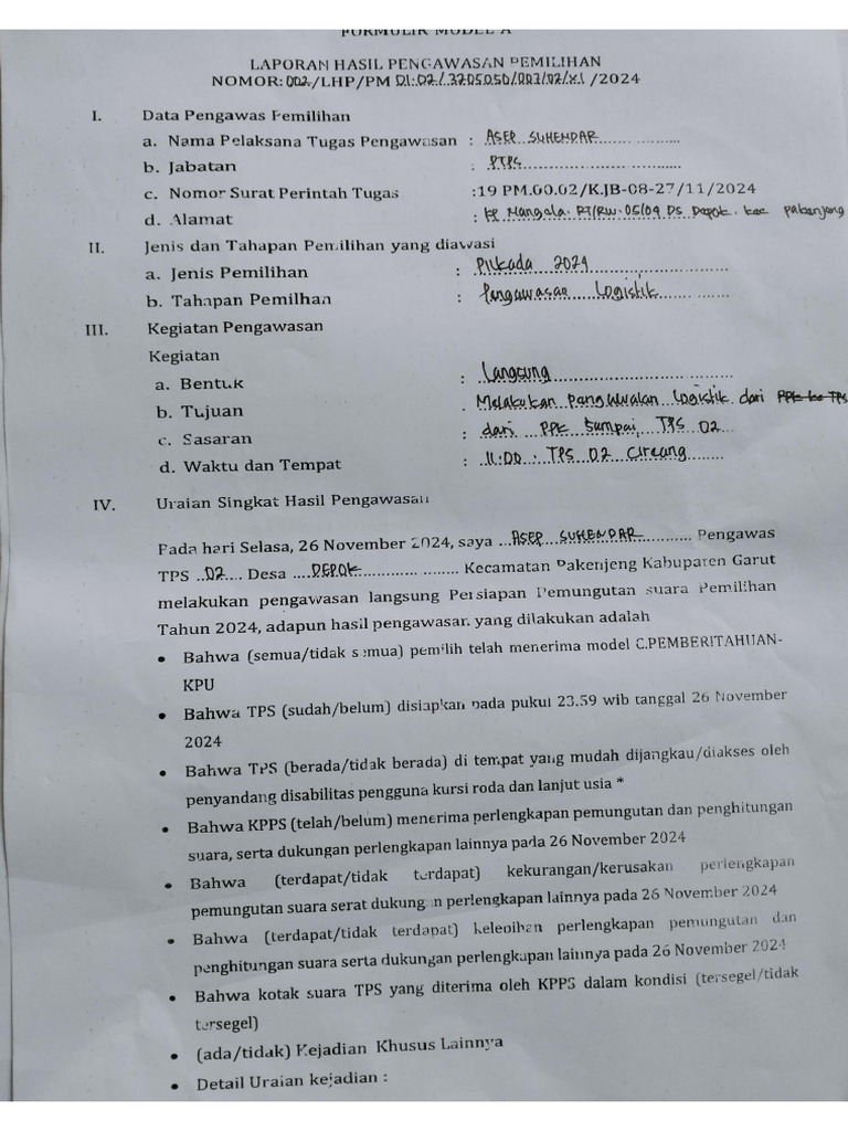 LHP PENGAWASAN LOGISTIK Tps 02 | PDF