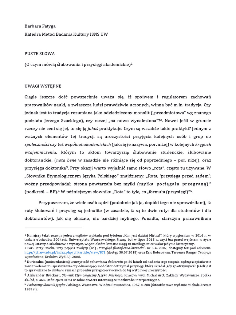 Barbara Fatyga PUSTE SLOWA o Czym Mowia Slubowania I Przysiegi ...