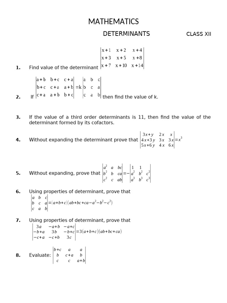 determinants-assign | PDF | Mathematics | Matrix Theory