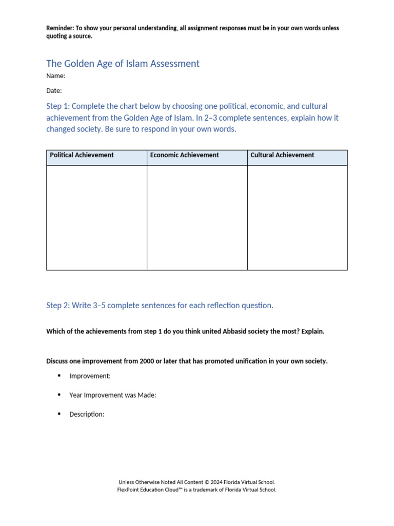 Golden Age of Islam Assessment Guide | PDF