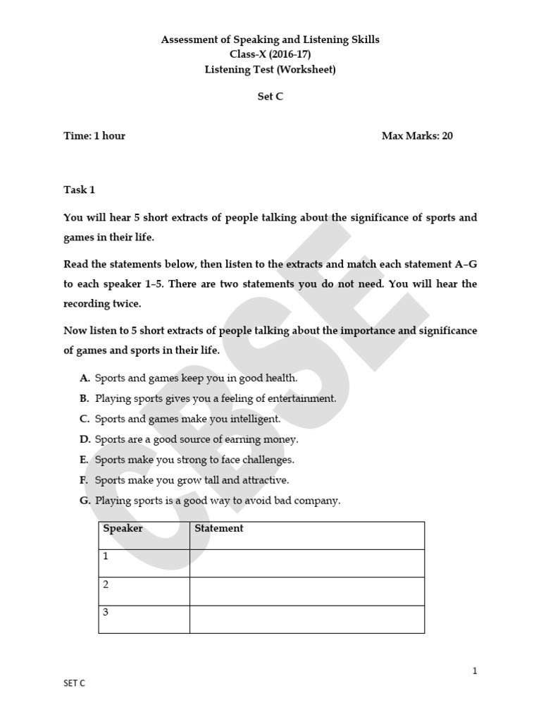 Class-X Listening Skills Assessment | PDF