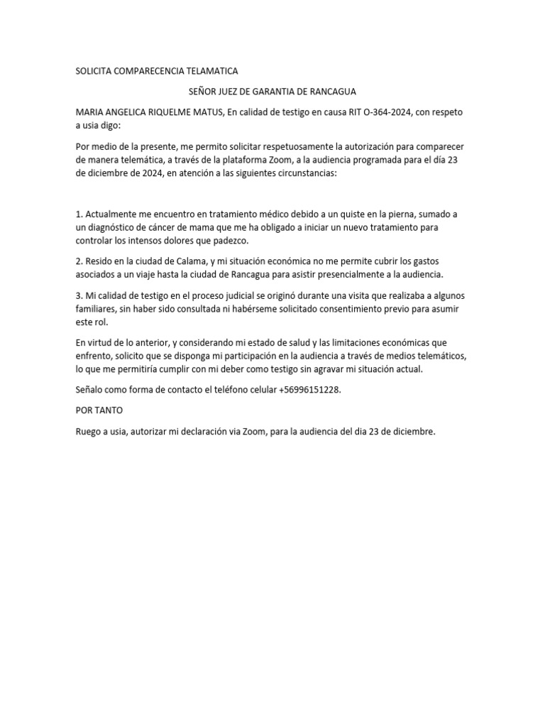 SOLICITA COMPARECENCIA TELAMATICA 364 | PDF