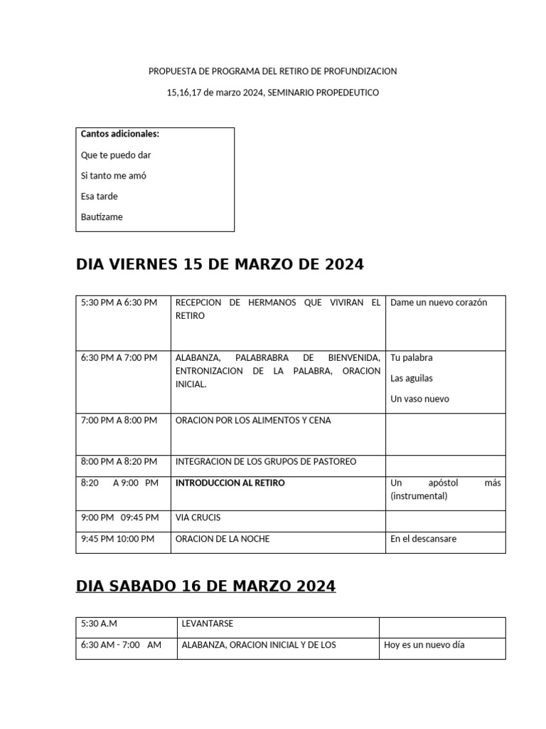 Programa Retiro de Profundización 2024 | PDF | Teología | Creencia ...