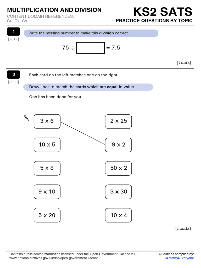 Multiplication and Division Ks2 Sats Questions 30013 1 | PDF | Weight ...