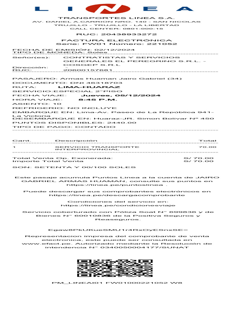 Comprobante de Pasaje Lima-Huaraz | PDF | Servicios financieros