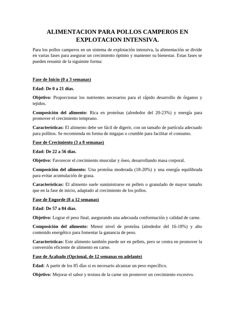 Alimentacion para Pollos Camperos en Explotacion Intensiva | PDF ...