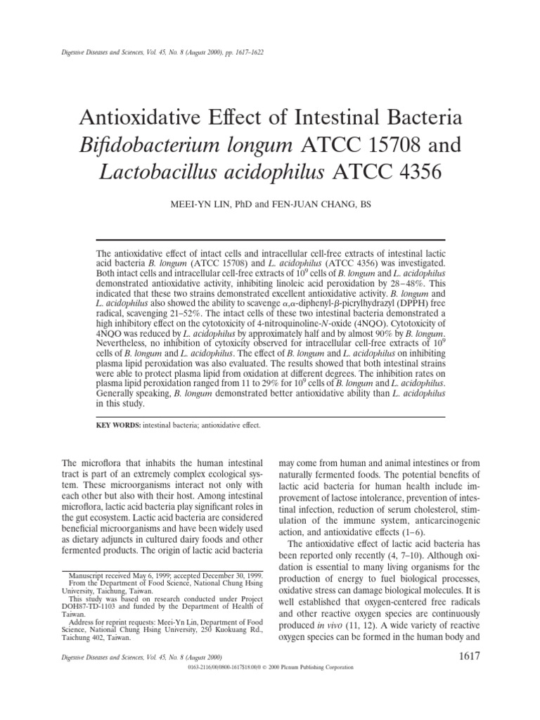 Antioxidative Effect of Intestinal Bacteria | PDF | Antioxidant | Lipid ...