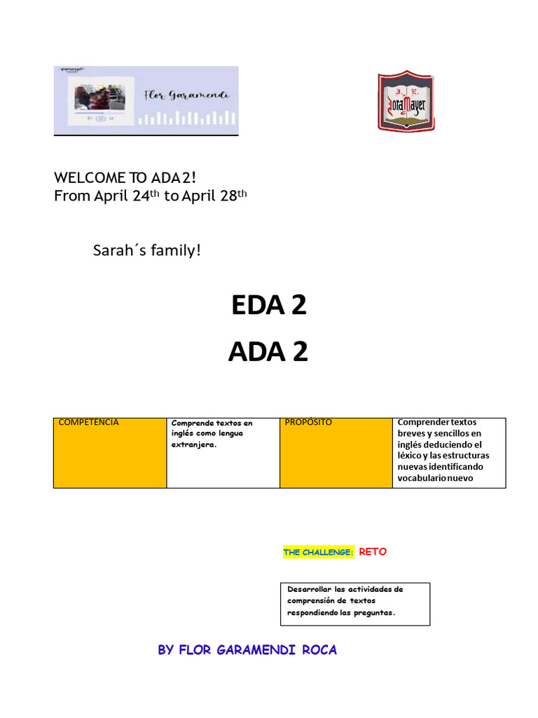 5° Inglés TT - Eda 2 Ada 2 5to 2023 | PDF