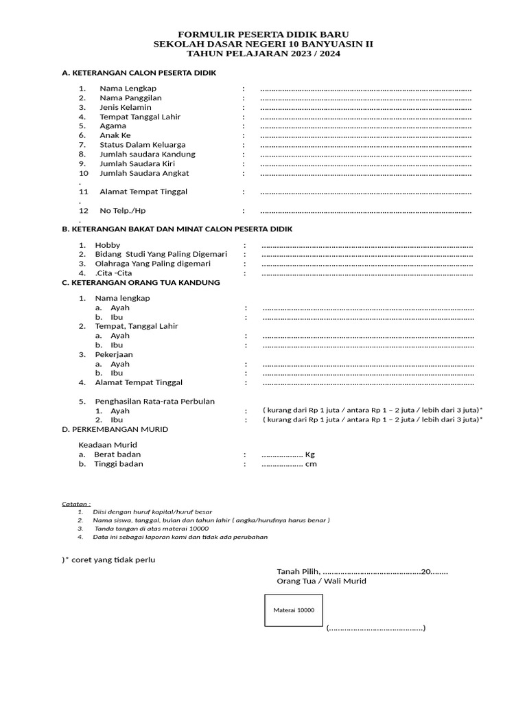 Formulir Pendaftaran Peserta Didik Baru | PDF Formulir Pendaftaran Peserta Didik Baru | PDF