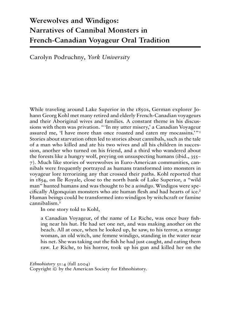 Werewolves and Windigos: Narratives of Cannibal Monsters in French ...