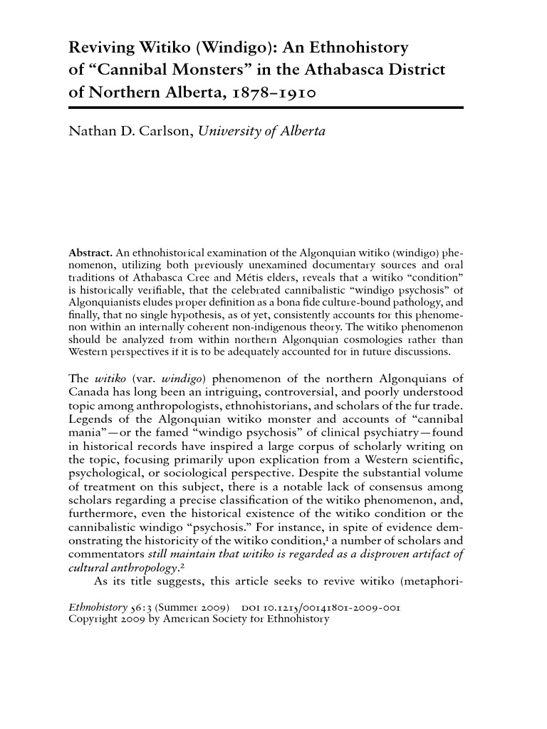 [Ethnohistory vol. 56 iss. 3] Carlson, N. D. - Reviving Witiko (Windigo ...