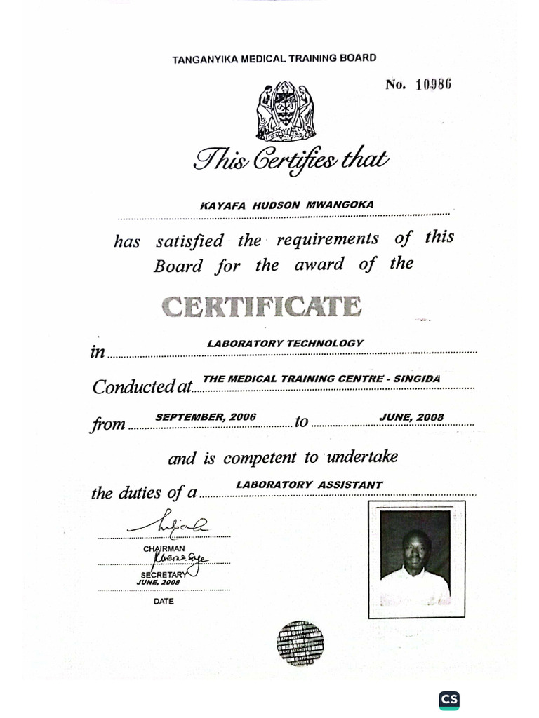 Chuo Certificate Mwangoka | PDF