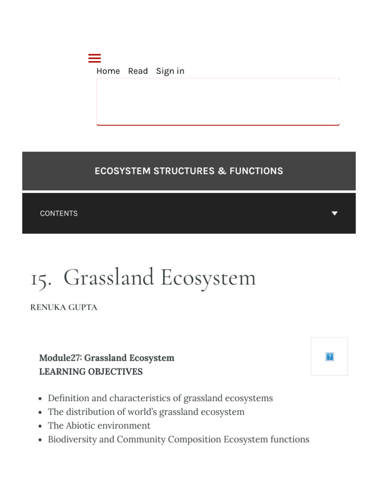 Grassland Ecosystem - Ecosystem Structures & Functions | PDF | Grassland | Ecosystem