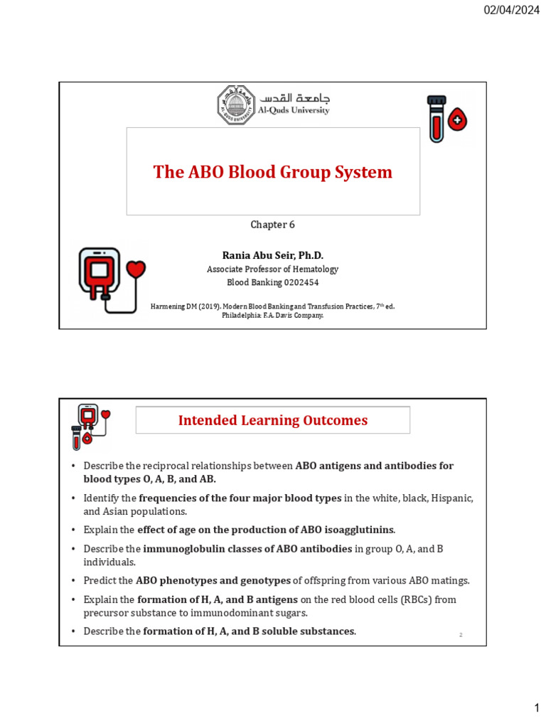 Chp 6_Wk 4,5_ABO blood group system_Handout (1) | PDF | Blood Type ...