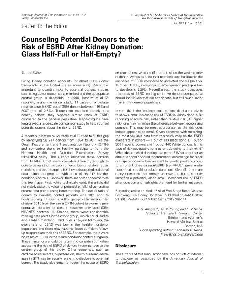 Counseling Potential LKDs To Risk of ESRD-2014 | PDF | Chronic Kidney ...
