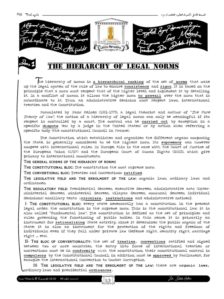 1 The Heirarchy of Legal Norms PHD Third Cycle | PDF | Constitution ...