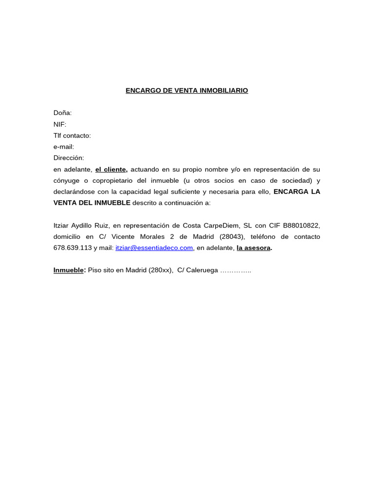 Encargo de Venta Inmobiliario | PDF