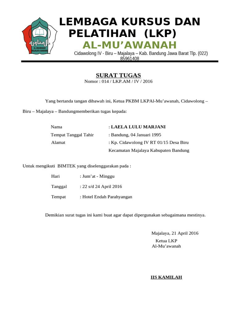 Surat Tugas LKP | PDF