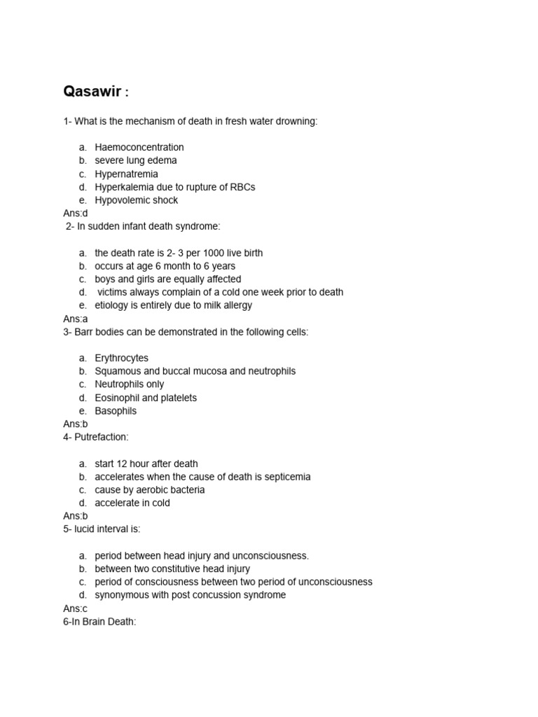 Forensic Medicine Exam Questions and Answers | PDF | Thorax | Concussion