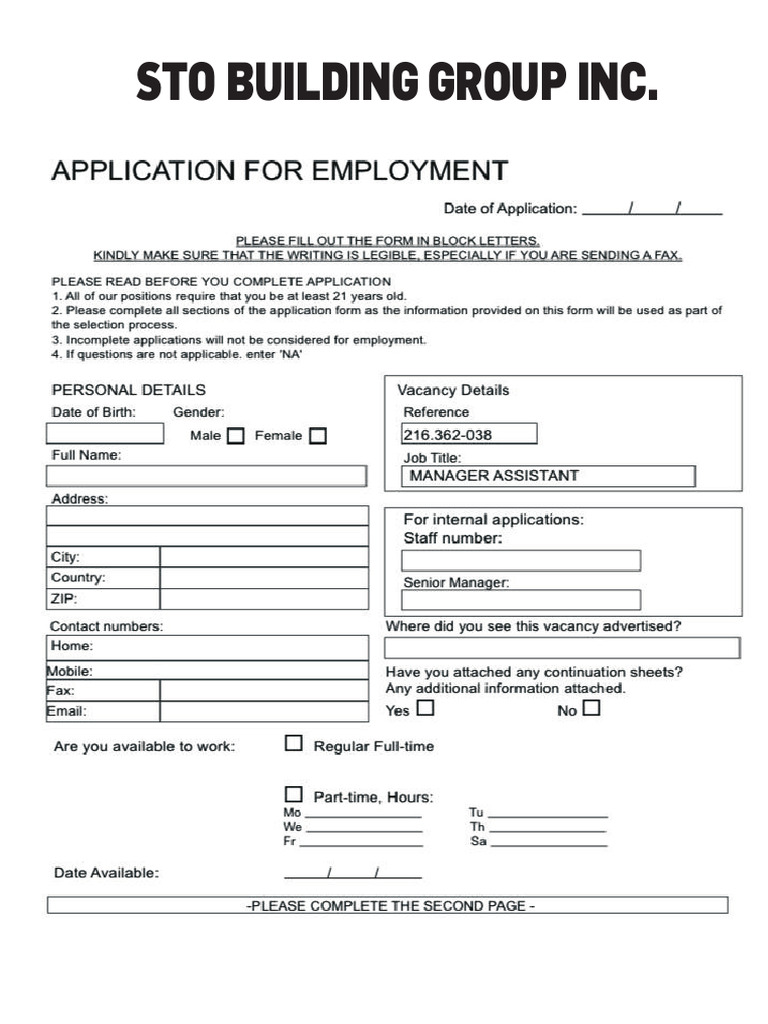 Application For Employment Form | PDF
