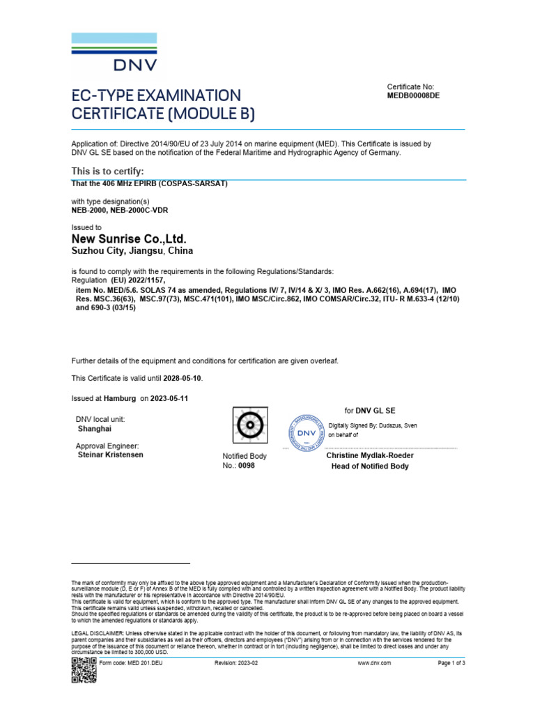 406 MHz EPIRB Type Approval Certificate | PDF