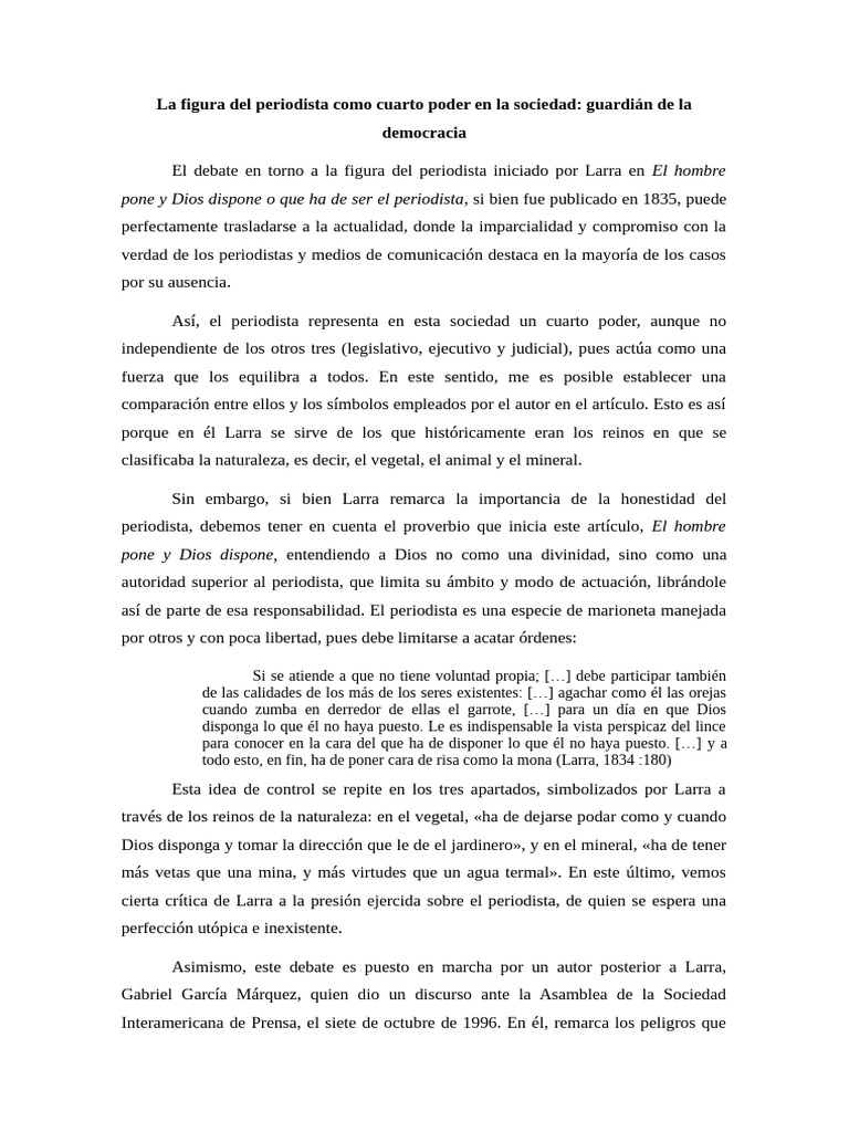 La Figura Del Periodista Como Cuarto Poder | PDF