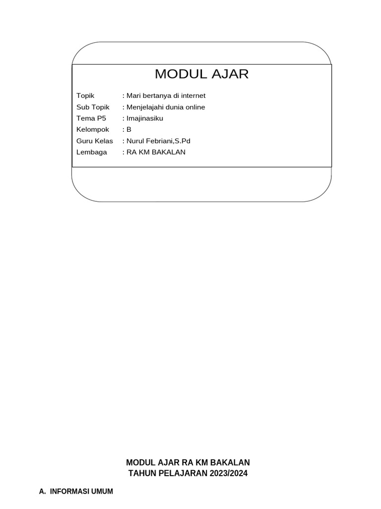 Modul Ajar Kel.b Ra KM Bakalan | PDF