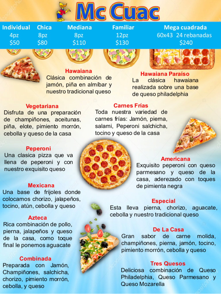 MenÃº Pizzas MC Cuac | PDF | Pizza | Salchicha