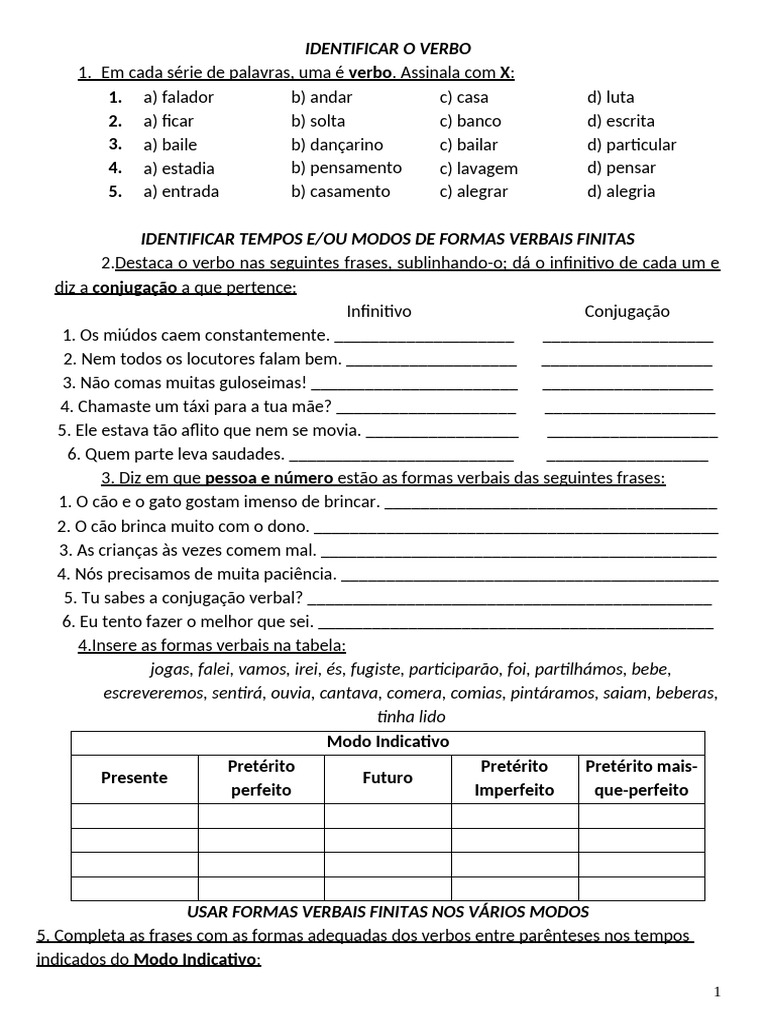 Ficha Modos e Tempos Verbais | PDF | Linguística