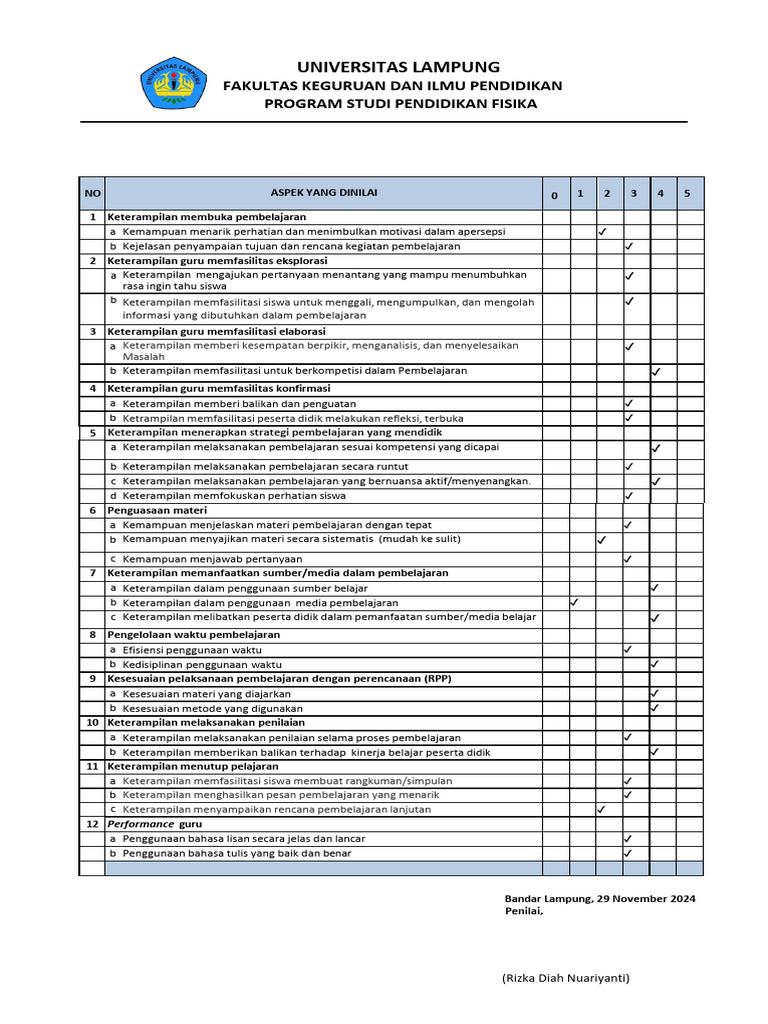 Instrumen-Penilaian-Microteaching-2024-Fisika Puput | PDF Instrumen-Penilaian-Microteaching-2024-Fisika Puput | PDF