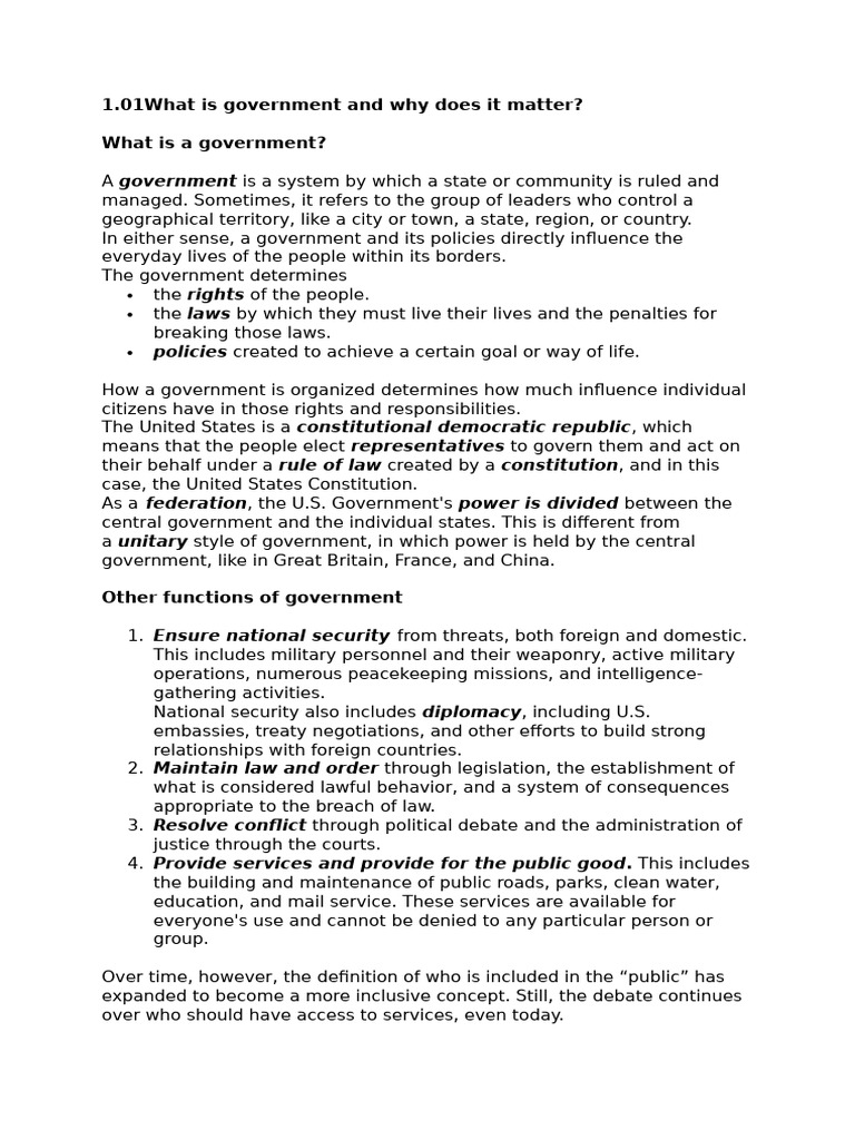 1.01what Is Government and Why Does It Matter? | PDF | Sovereignty ...