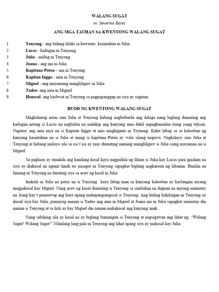 Buod NG Walang Sugat | PDF