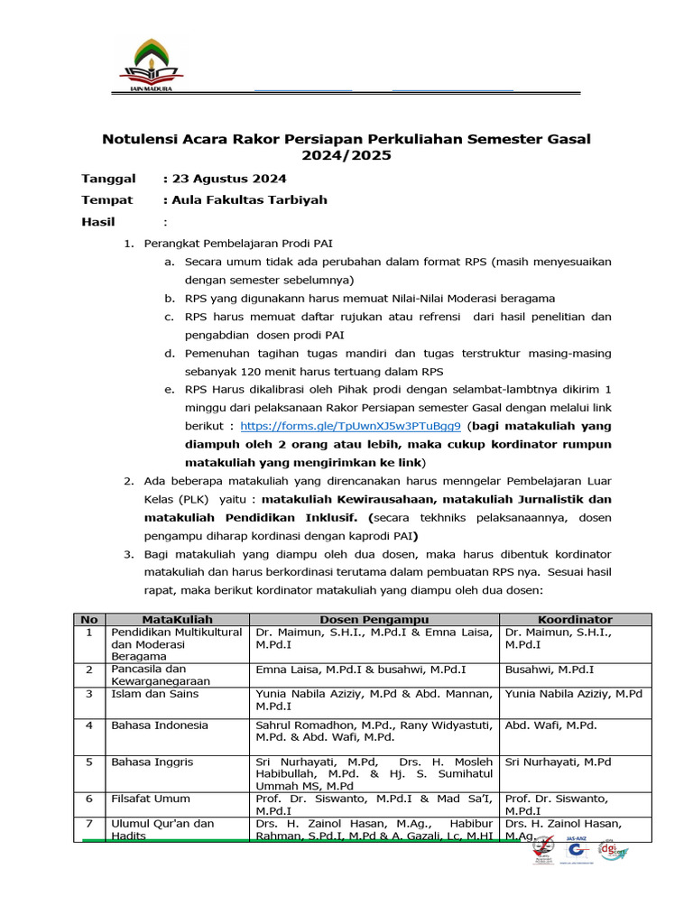 Notulensi Rakor 2024 | PDF