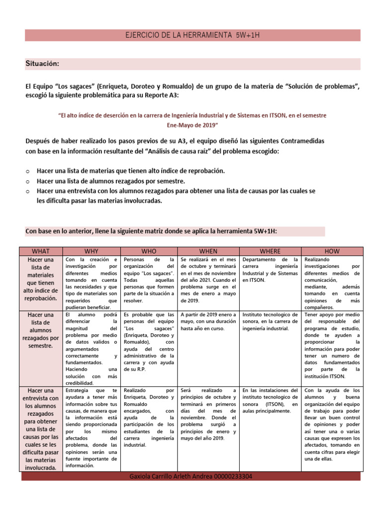 10.1 Ejercicio Herramienta 5W+1H | PDF | Ingeniería