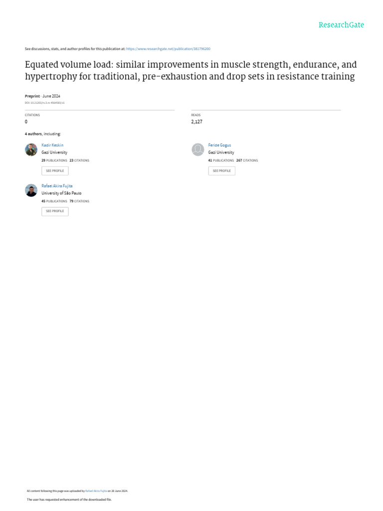 Equated Volume Load - Similar Improvements in Muscle Strength Endurance ...