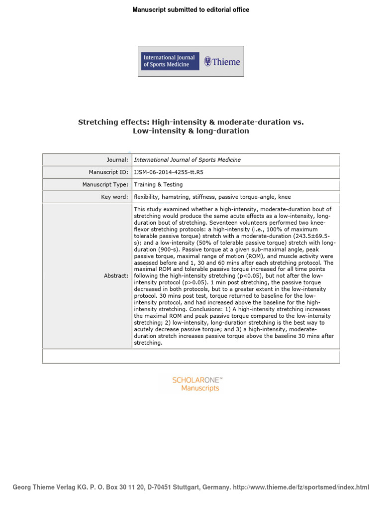 Stretching Effects High Intensity and Mo | PDF | Electromyography