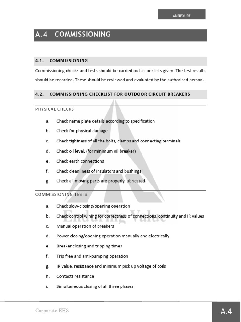 Commissioning Checklists for EHS Equipment | PDF | Transformer | Direct Current