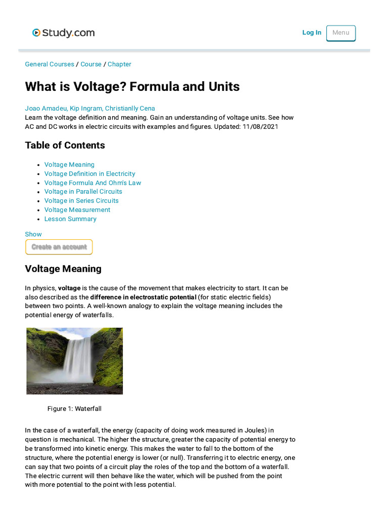 Voltage: Definition, Formula, and Units | PDF | Voltage | Electrical ...