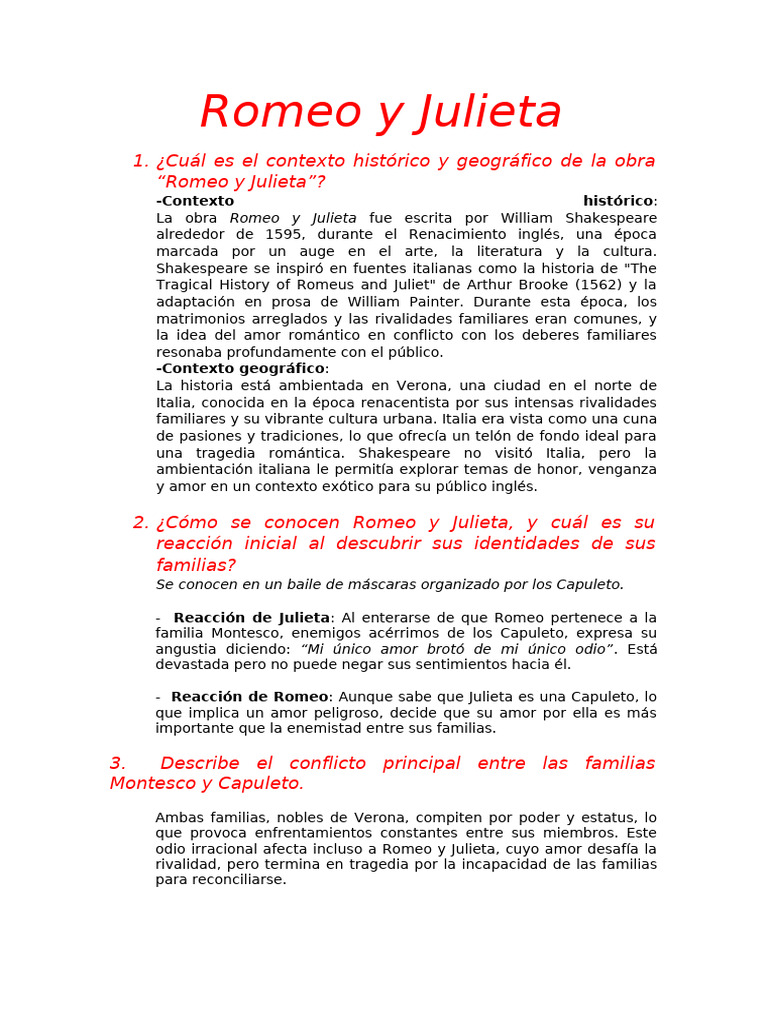 Contexto y Tragedia en Romeo y Julieta | PDF | Romeo y Julieta | Amor