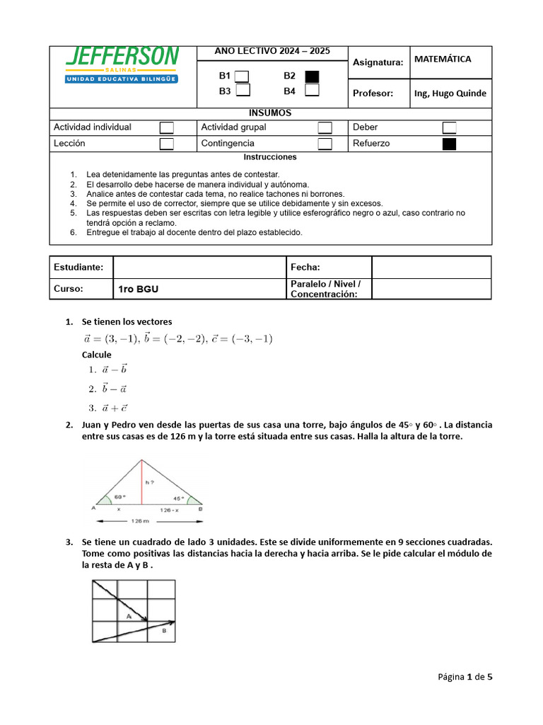 Guía de Matemáticas 1ro BGU | PDF | Línea (geometría) | Vector Euclidiano