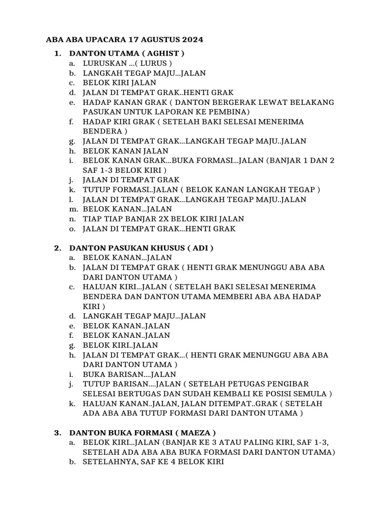 Aba Aba Upacara 17 Agustus 2024 | PDF