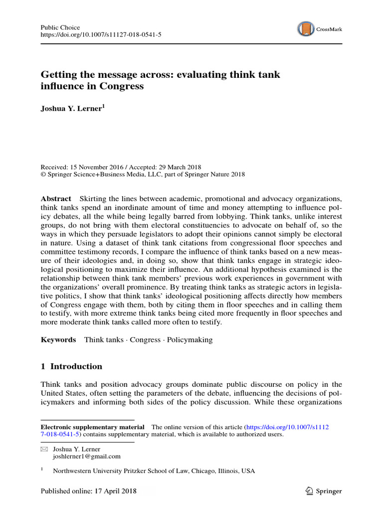 Evaluating Think Tank Influence in Congress | PDF | Think Tank | United ...