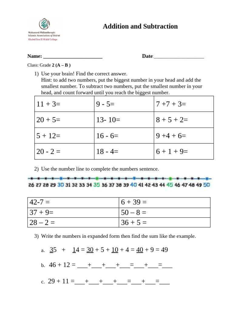Grade 2 Addition and Subtraction Worksheet | PDF