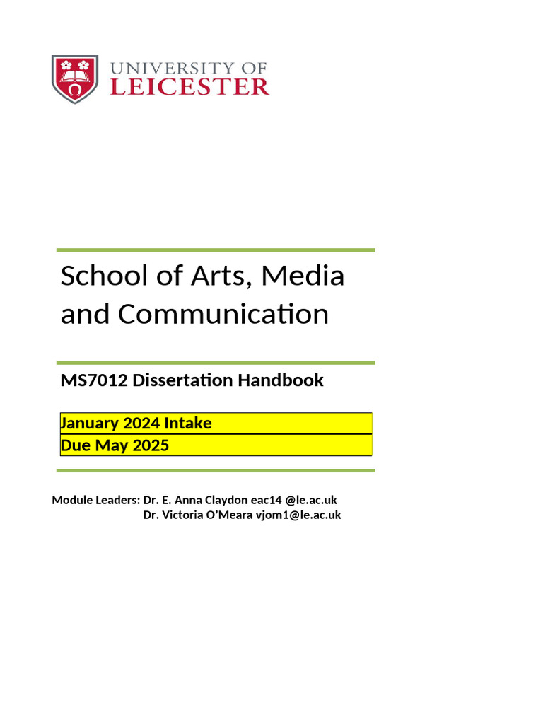 MS7012 Dissertation Handbook 2024 | PDF | Thesis | Methodology