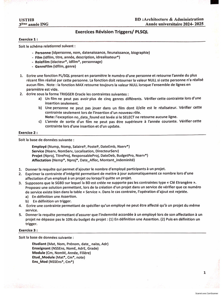 Exercice Revision Triggers PLSQL | PDF