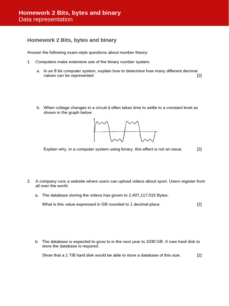 Data Representation Homework 2 Bits Bytes And Binary 1 Pdf Bit Byte
