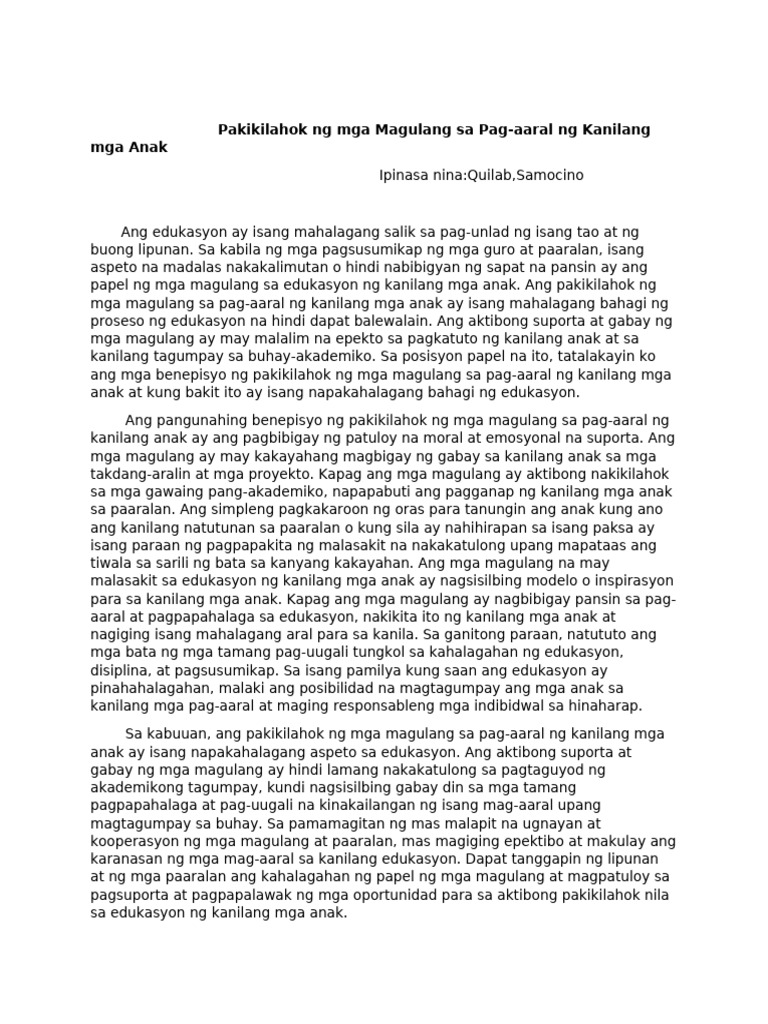 Pakikilahok Ng Mga Magulang Sa Pag | PDF Pakikilahok Ng Mga Magulang Sa Pag | PDF