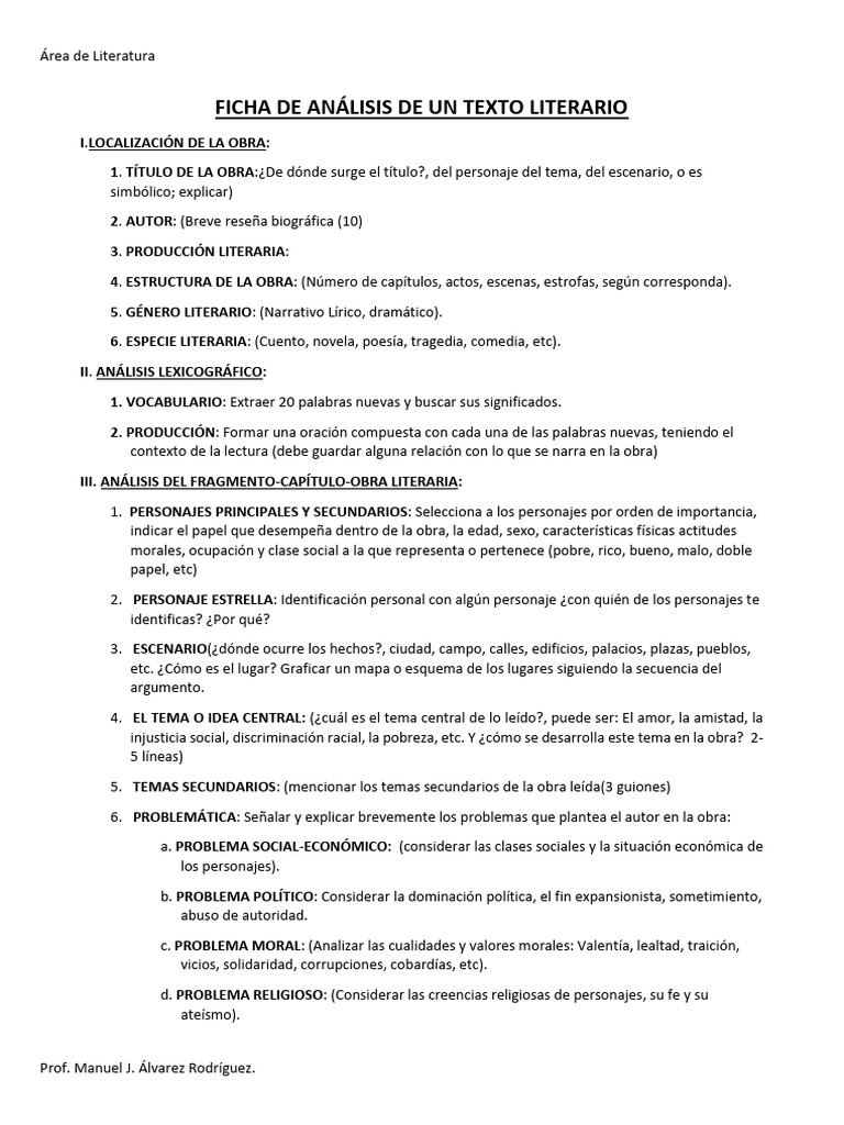 FICHA DE ANÁLISIS DE UN TEXTO LITERARIO | PDF | Autor