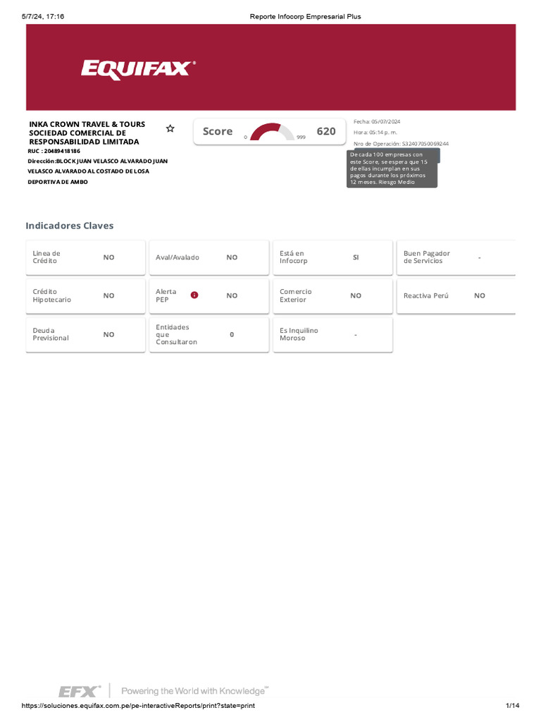 Reporte Financiero Equifax Persona Juridica | PDF | Deuda | Bancario